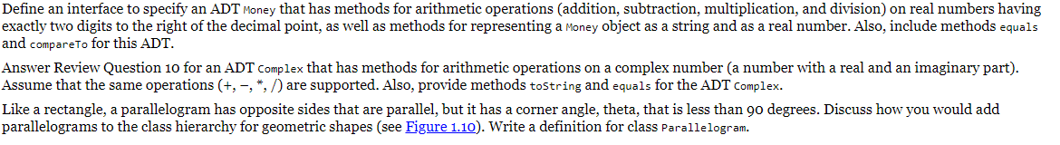 Define an interface to specify an ADT Money that has | Chegg.com