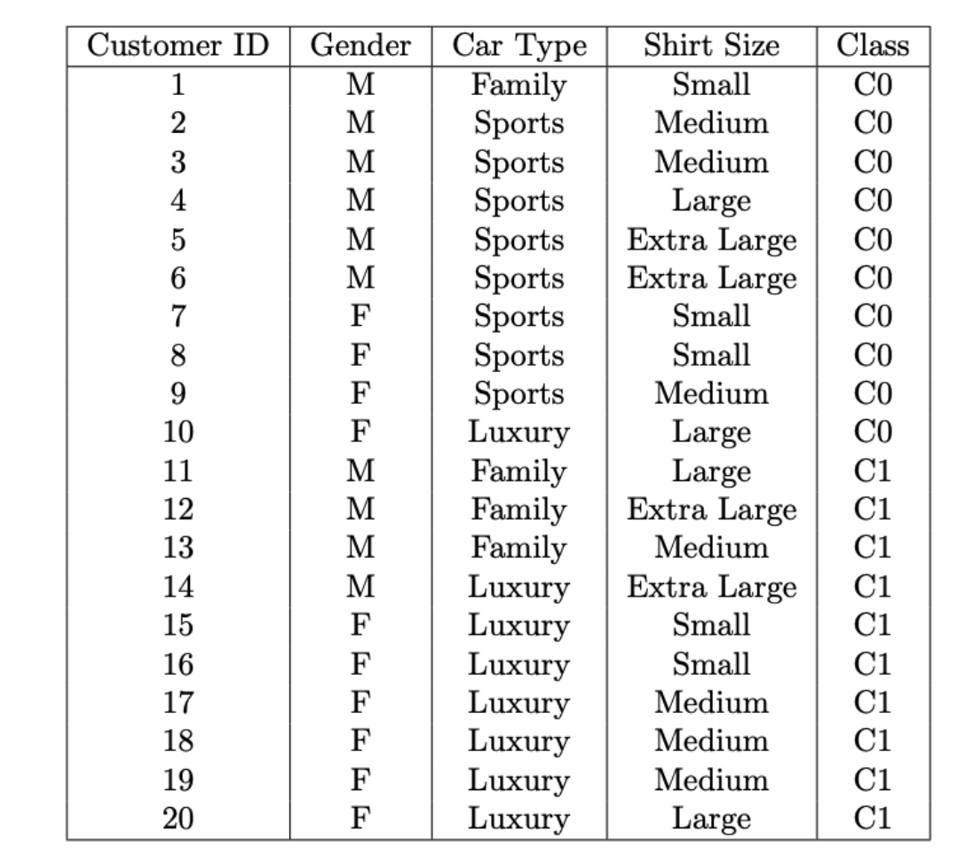 Solved Consider the 20-record training set shown in the | Chegg.com