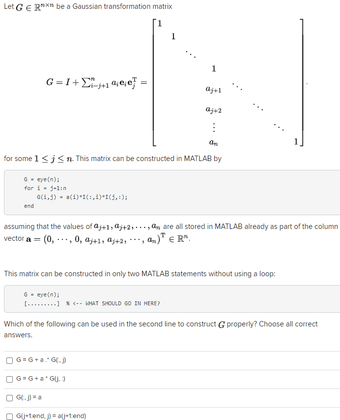 Solved Let GER"xn be a Gaussian transformation matrix 1 1 1 | Chegg.com