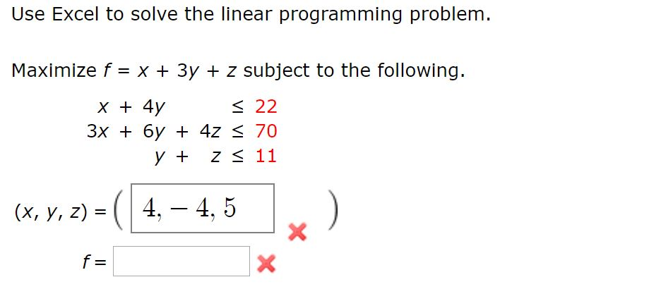 Solved Use Excel to solve the linear programming | Chegg.com