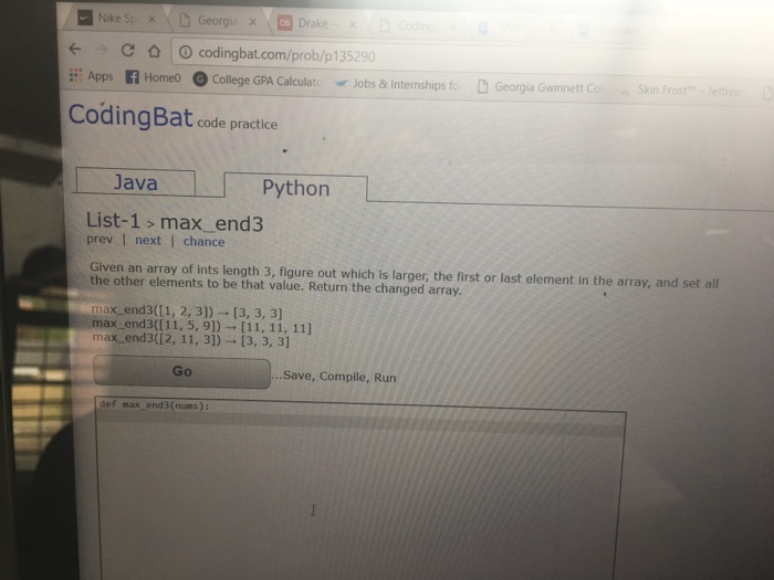 Solved Nike x Georgi e codingbat.com/prob/p113659 Apps Homeo | Chegg.com
