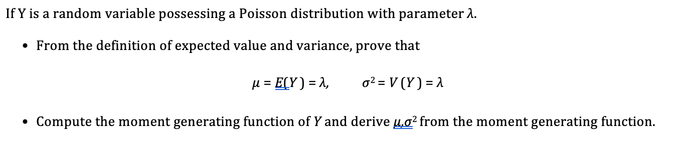 Solved If Y is a random variable possessing a Poisson | Chegg.com