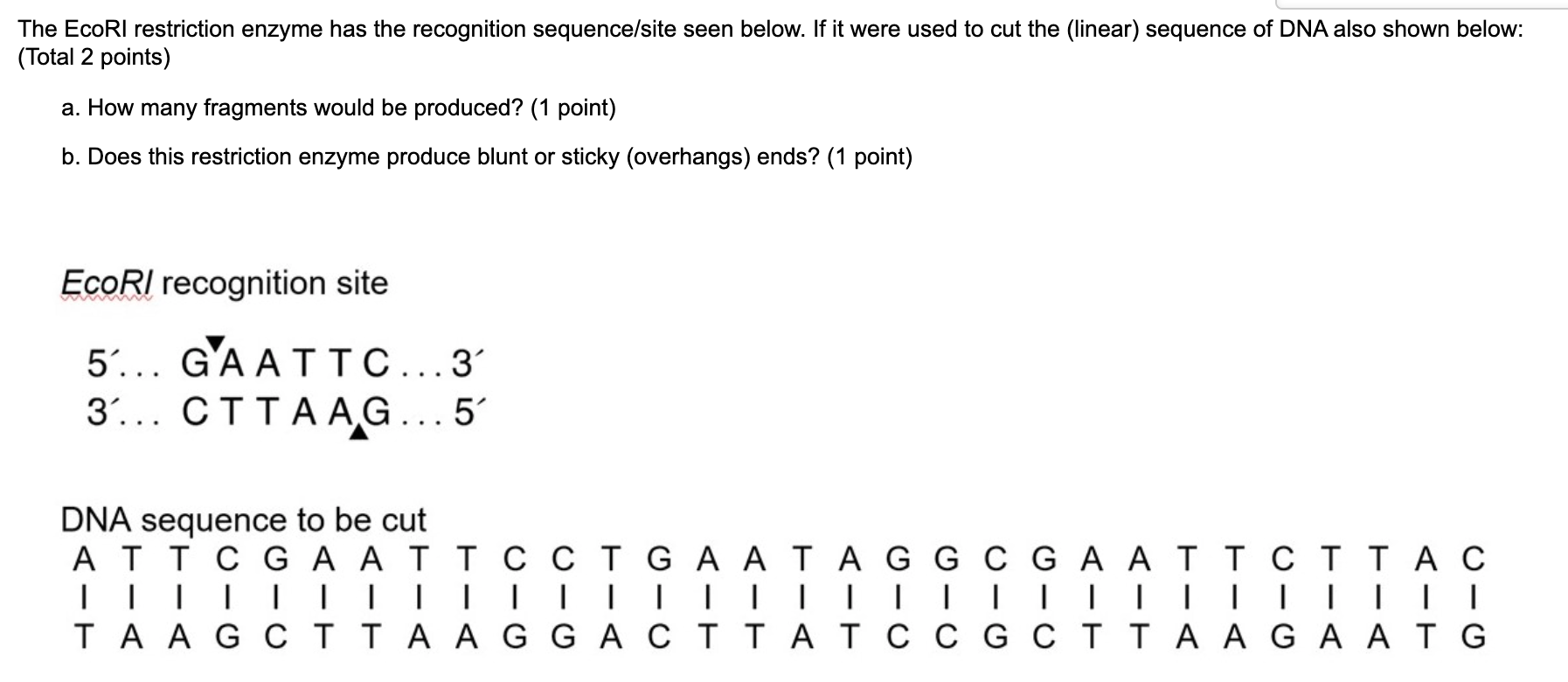 Solved The Ecori Restriction Enzyme Has The Recognition
