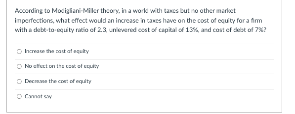 Solved According to Modigliani-Miller theory, in a world | Chegg.com