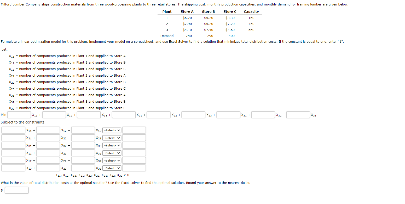 Solved Show Work and ExplainFormulate a linear optimization | Chegg.com