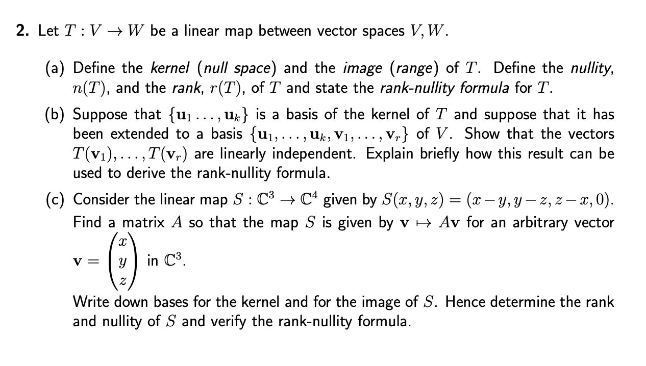 Solved 2. Let T:V→W be a linear map between vector spaces | Chegg.com