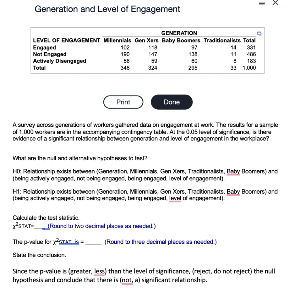 Solved Generation and Level of Engagement A survey across | Chegg.com