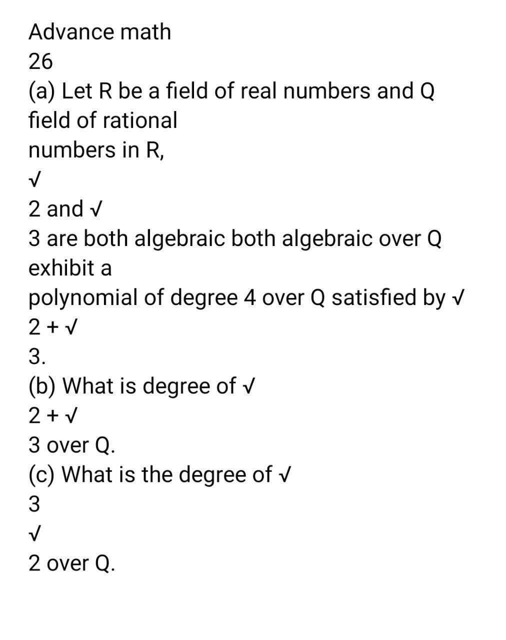 Solved Advance math 26 (a) Let R be a field of real numbers | Chegg.com