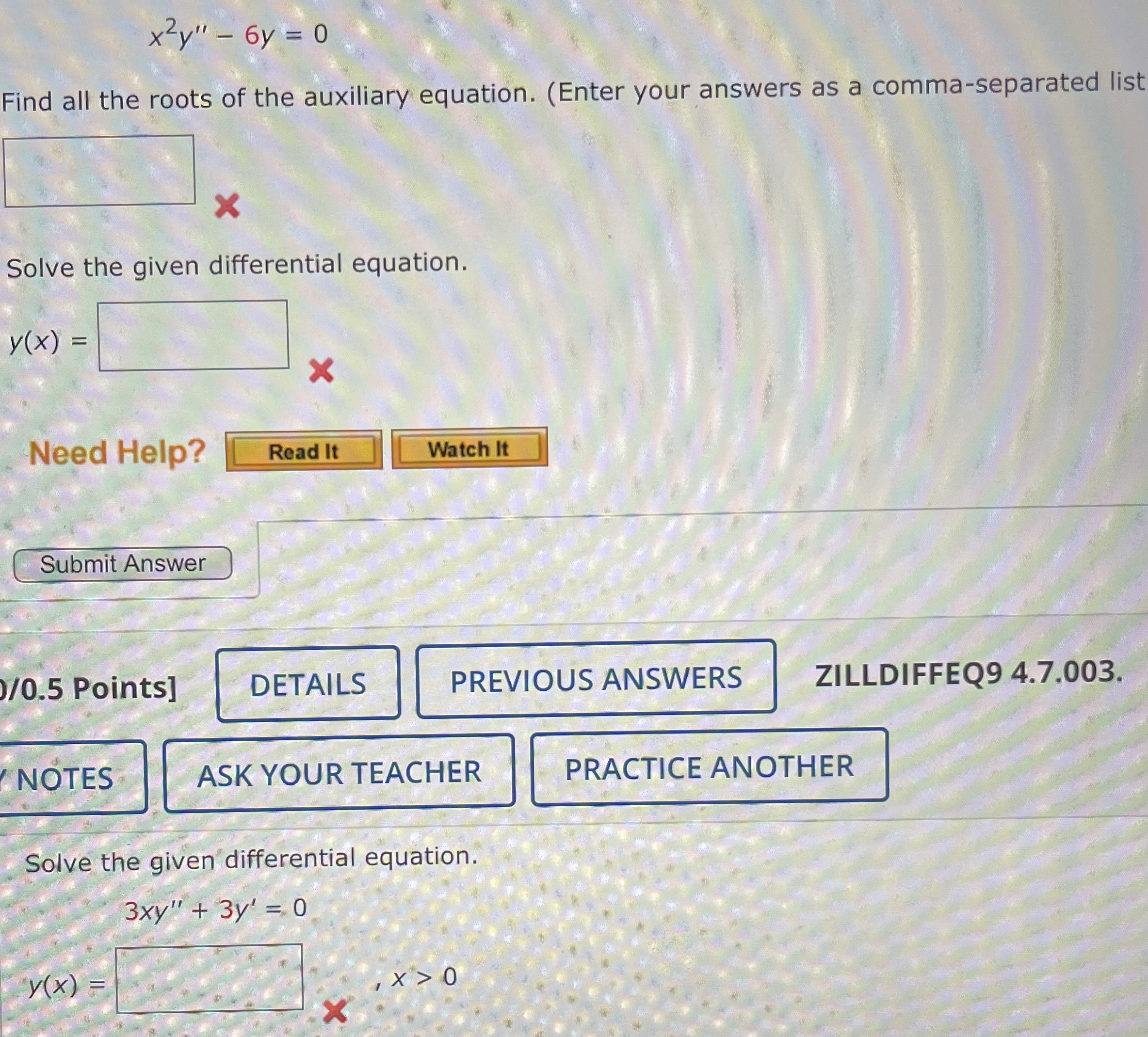 Solved x2y′′−6y=0 Find all the roots of the auxiliary | Chegg.com
