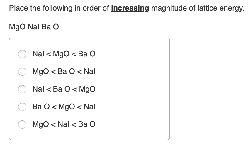 Solved Place the following in order of increasing magnitude | Chegg.com
