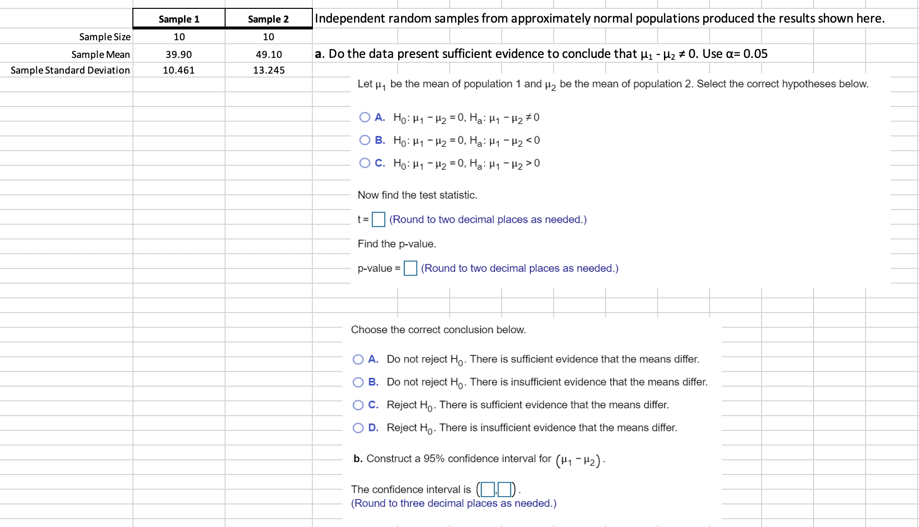 Solved the data present sufficient evidence to conclude that | Chegg.com