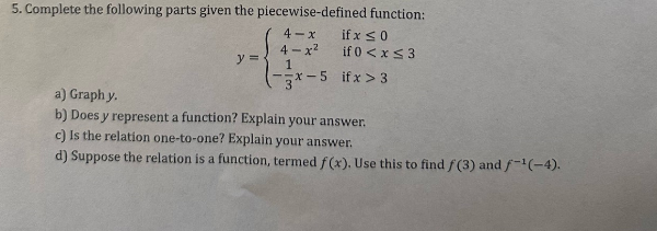 Solved 5. Complete the following parts given the | Chegg.com
