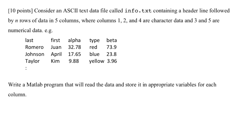 [10 points] Consider an ASCII text data file called | Chegg.com