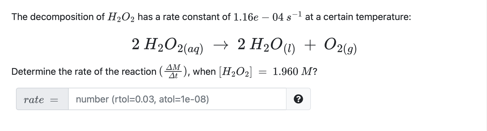 Solved The decomposition of H2O2 has a rate constant of | Chegg.com
