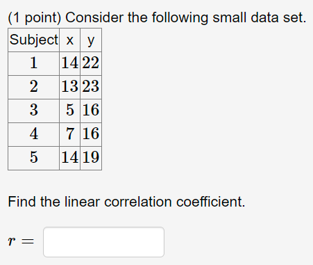 Solved (1 ﻿point) ﻿Consider the following small data | Chegg.com