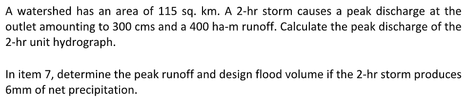 A watershed has an area of 115 sq. km. A 2-hr storm | Chegg.com