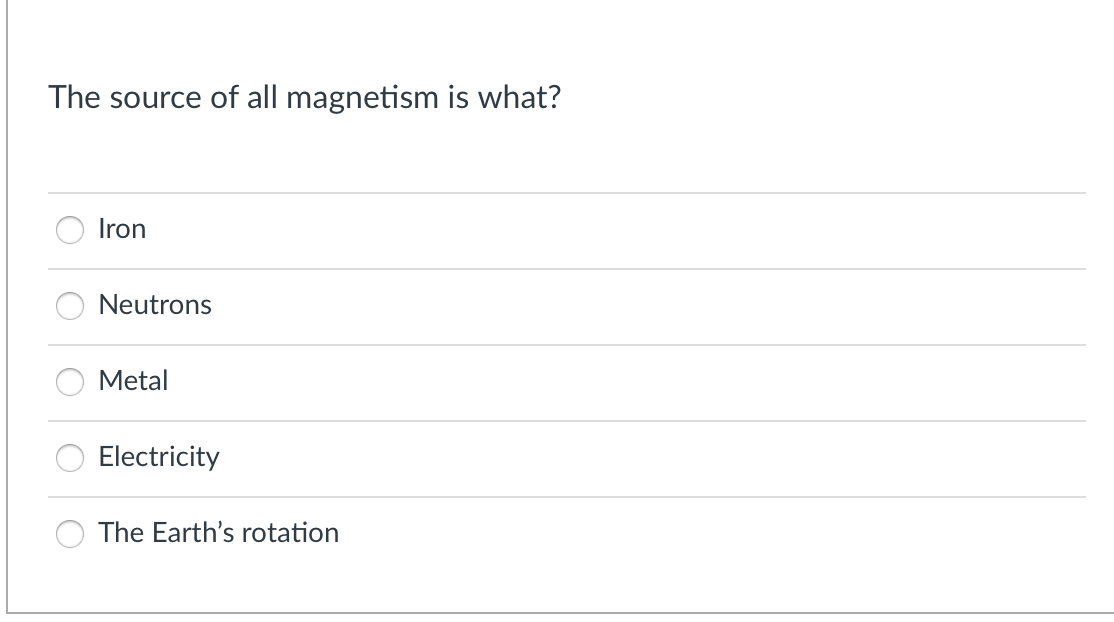 Solved The source of all magnetism is what? Iron Neutrons | Chegg.com