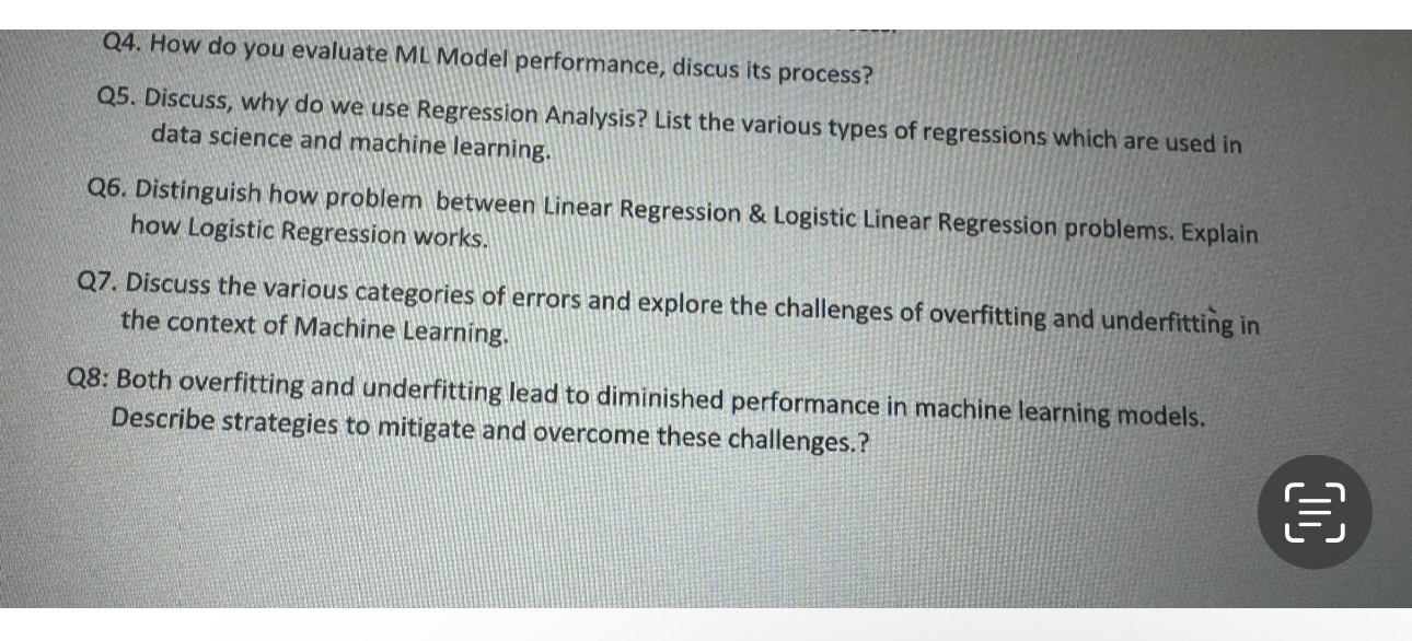 Solved Q4. How do you evaluate ML Model performance, discus | Chegg.com