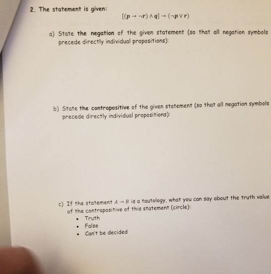 Solved a) State the negation of the given statement (so that | Chegg.com