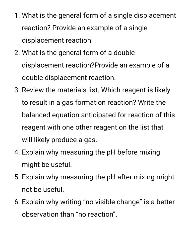 Solved 1. What is the general form of a single displacement | Chegg.com