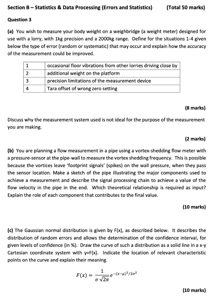Solved Section B - Statistics & Data Processing (Errors and | Chegg.com