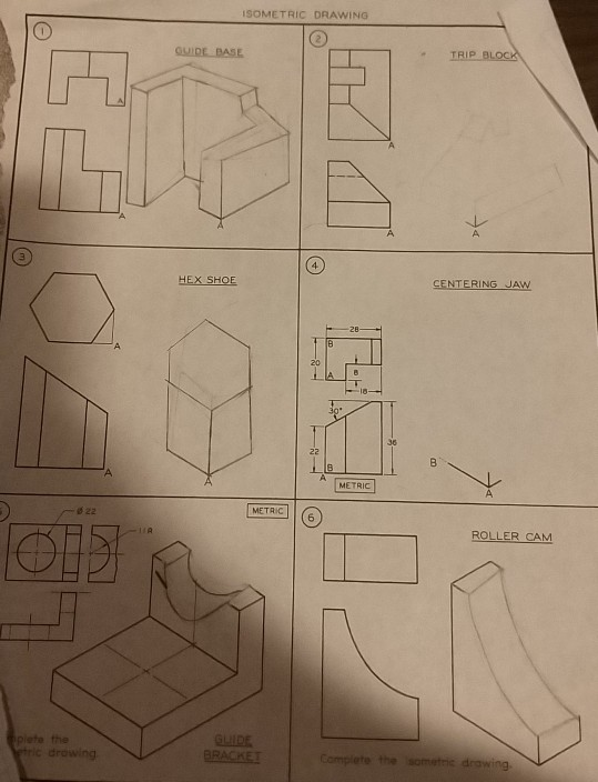 Solved ISOMETRIC DRAWING GUIDE BASE TRIP BLOCK HEX SHOE | Chegg.com