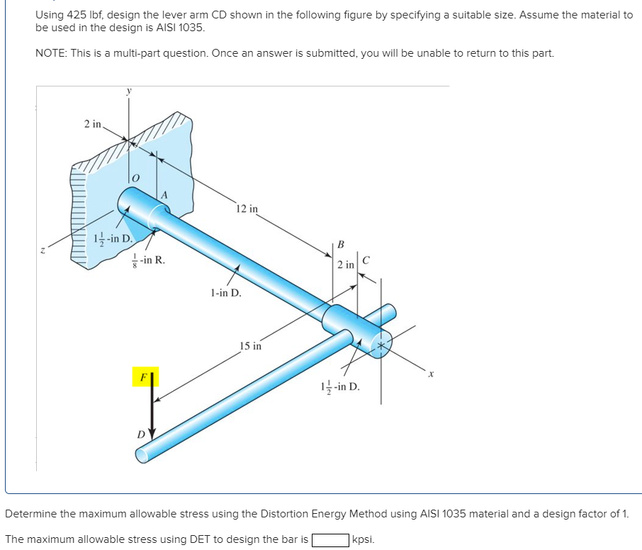 Solved Using 425 lbf, design the lever arm CD shown in the | Chegg.com