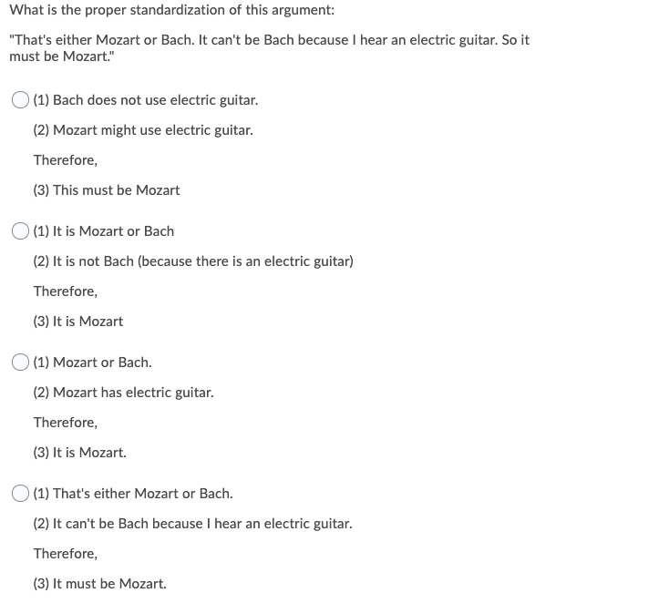 Solved What is the proper standardization of this argument: | Chegg.com