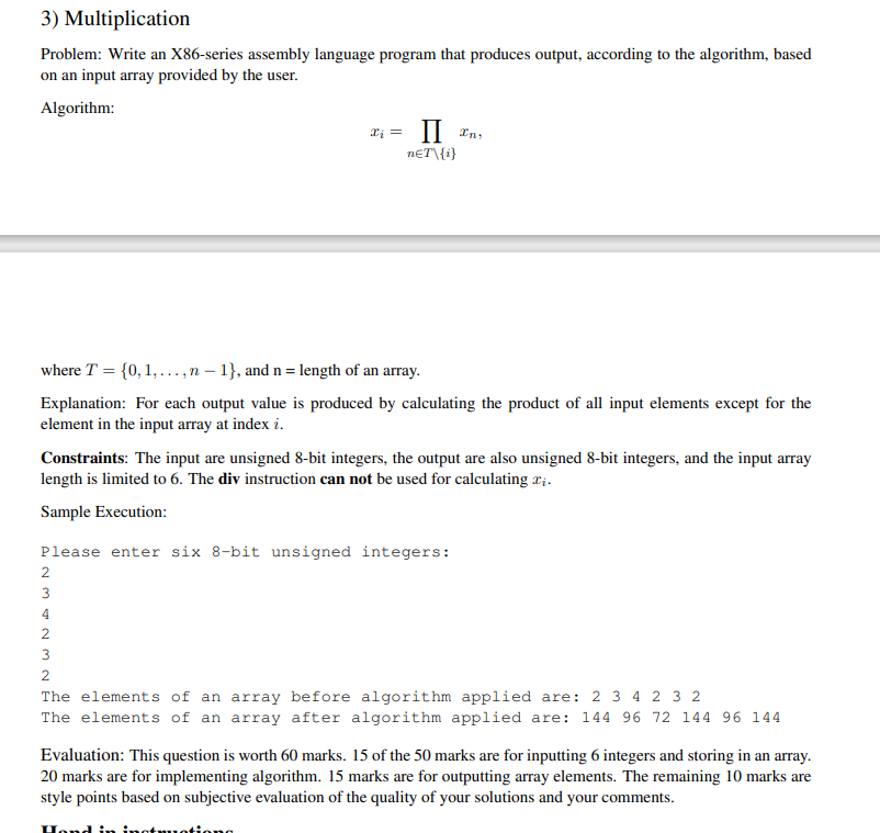 Solved Multiplication Problem: Write an X86-series assembly | Chegg.com