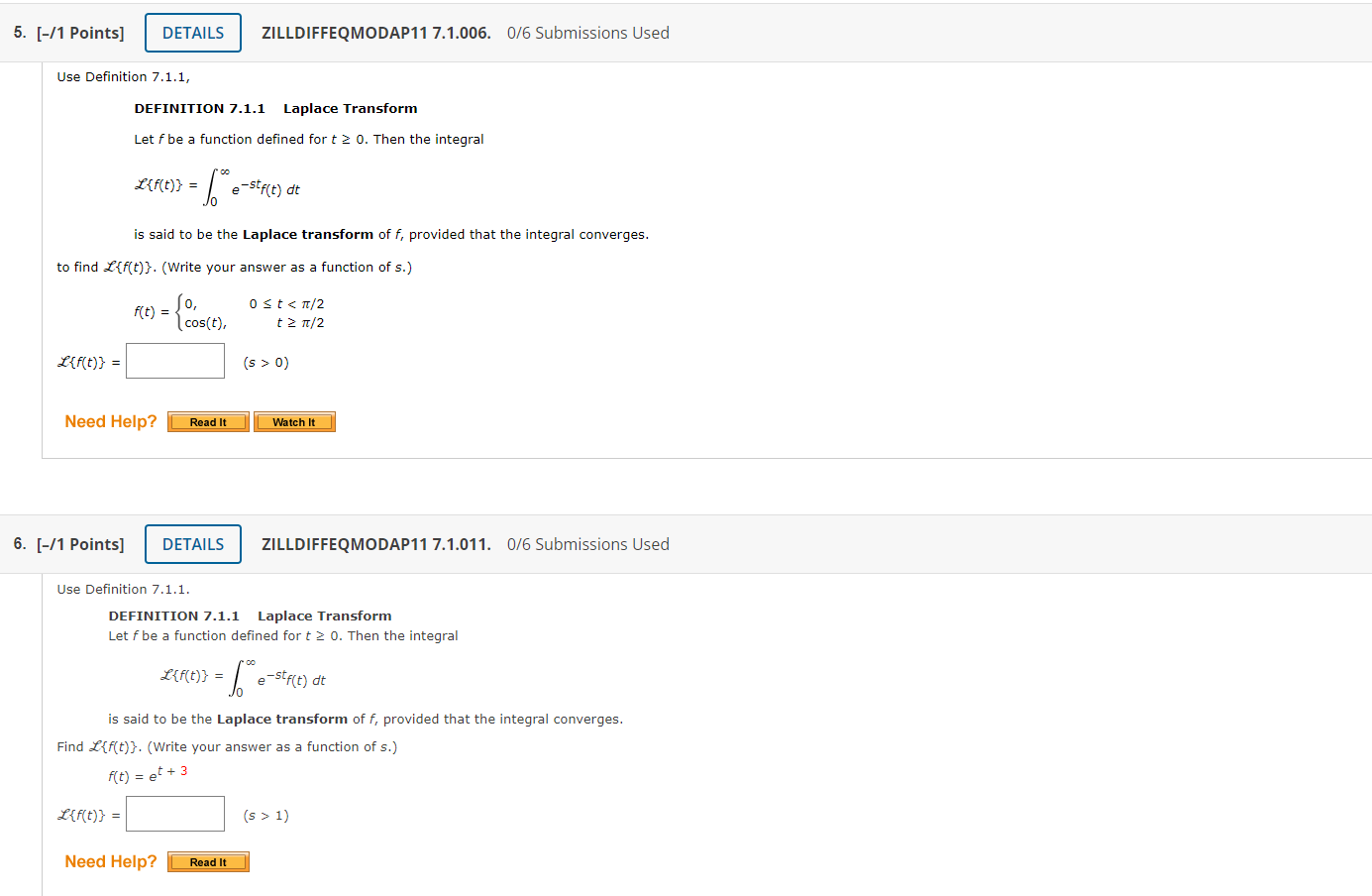 Solved DEFINITION 7.1.1 Laplace Transform Let f be a | Chegg.com