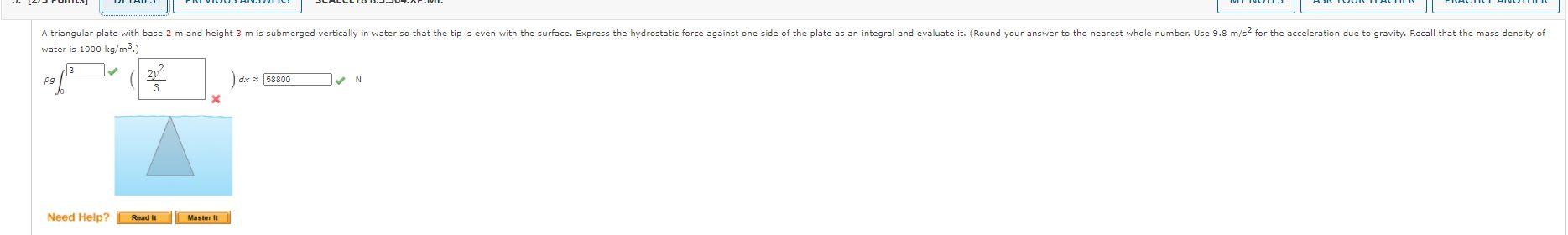 Solved A triangular plate with base 2 m and height 3 m is | Chegg.com