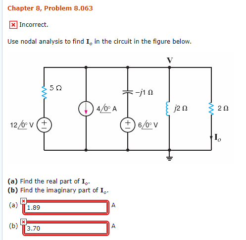 Solved Chapter 8, Problem 8.063 x Incorrect. Use nodal | Chegg.com