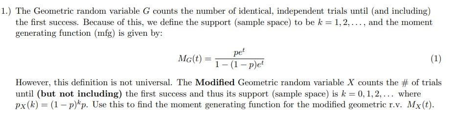 Solved The Geometric Random Variable G Counts The Number Of