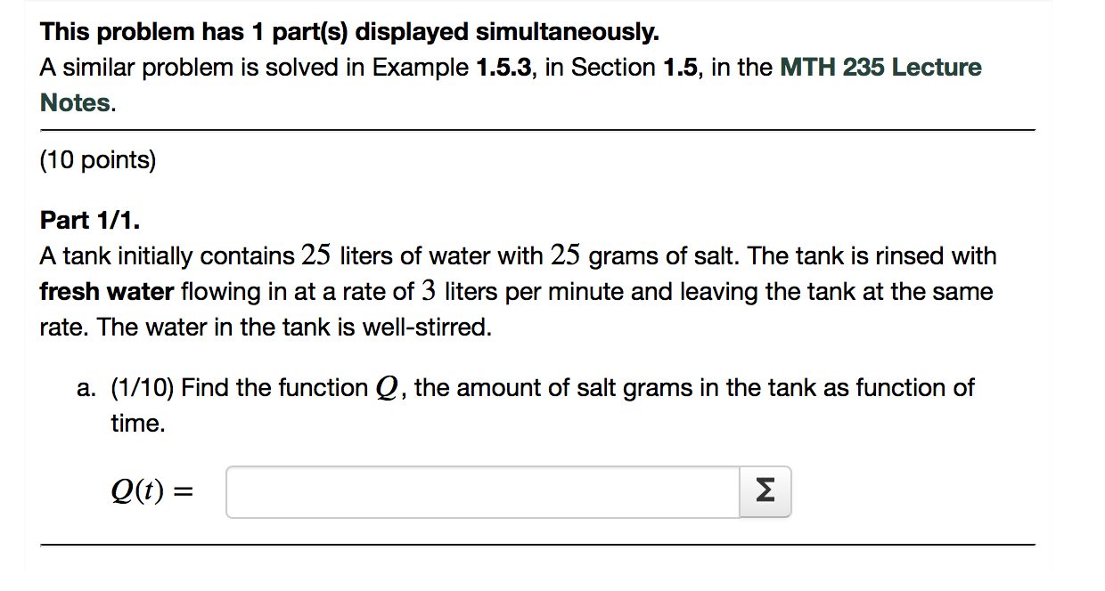 Solved This problem has 1 part(s) displayed simultaneously. | Chegg.com