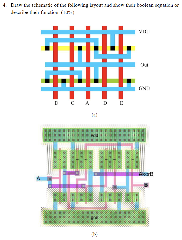 Solved 4. Draw the schematic of the following layout and | Chegg.com