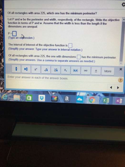Solved Of all rectangles with area 225, which one has the | Chegg.com