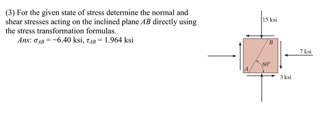 Solved 15 ksi (3) For the given state of stress determine | Chegg.com