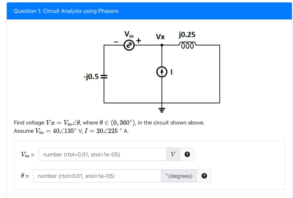 Solved Question 1: Circuit Analysis using Phasors Find | Chegg.com