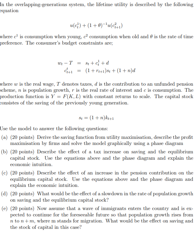 Solved In the overlapping-generations system, the lifetime | Chegg.com