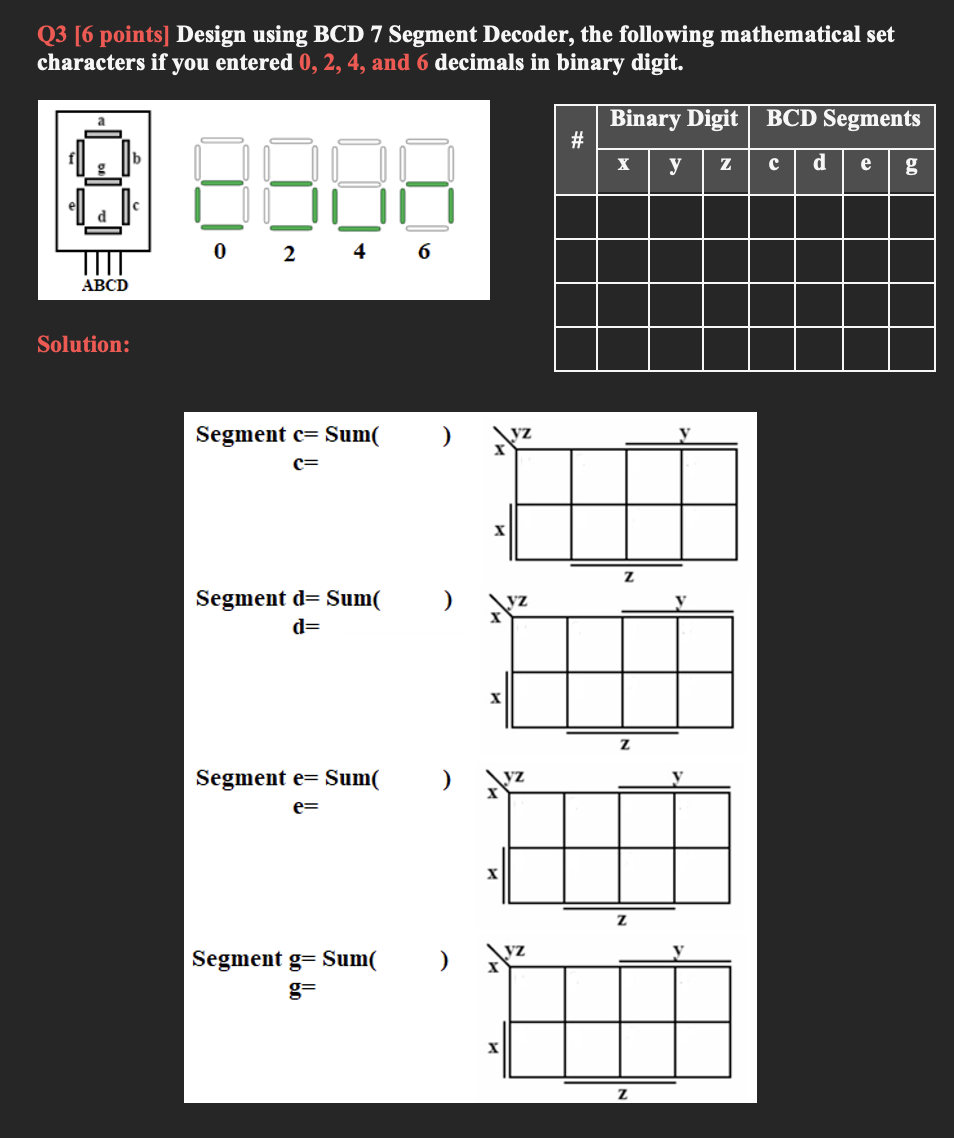 Solved Q3 [6 points] Design using BCD 7 Segment Decoder, the | Chegg.com