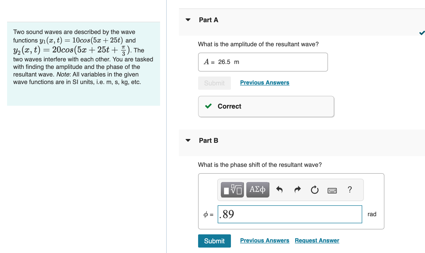 Solved Two sound waves are described by the wave functions | Chegg.com
