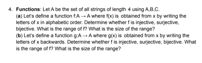 Solved 4. Functions: Let A be the set of all strings of | Chegg.com