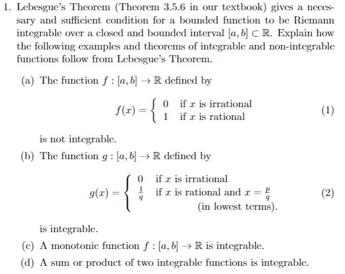 Solved 1. Lebesgue's Theorem (Theorem 3.5.6 in our textbook) | Chegg.com