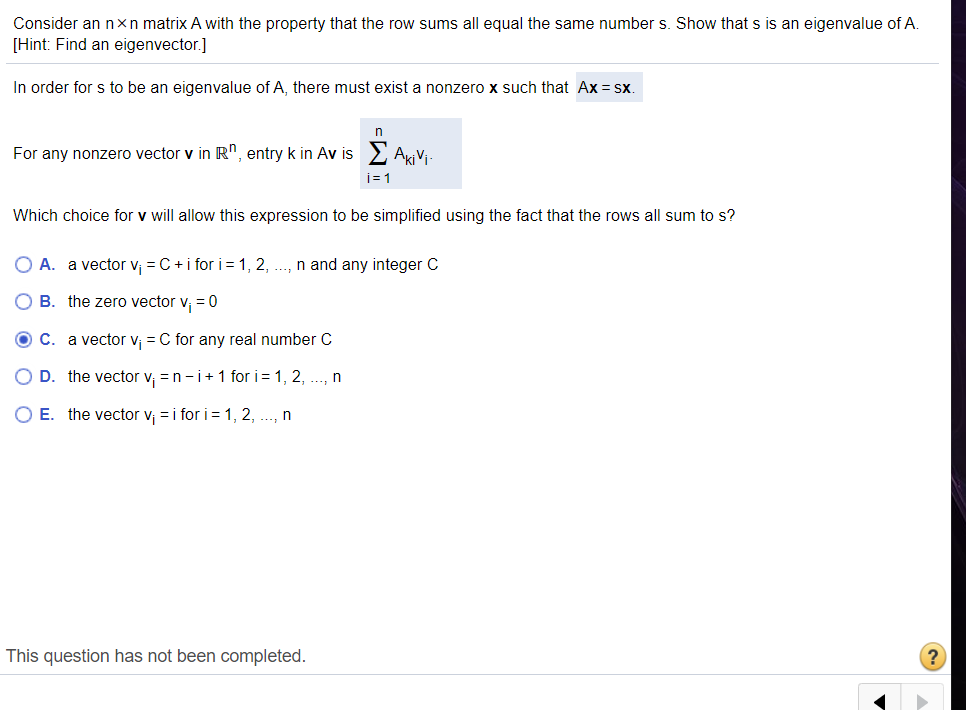 Consider An N×n Matrix A With The Property That The