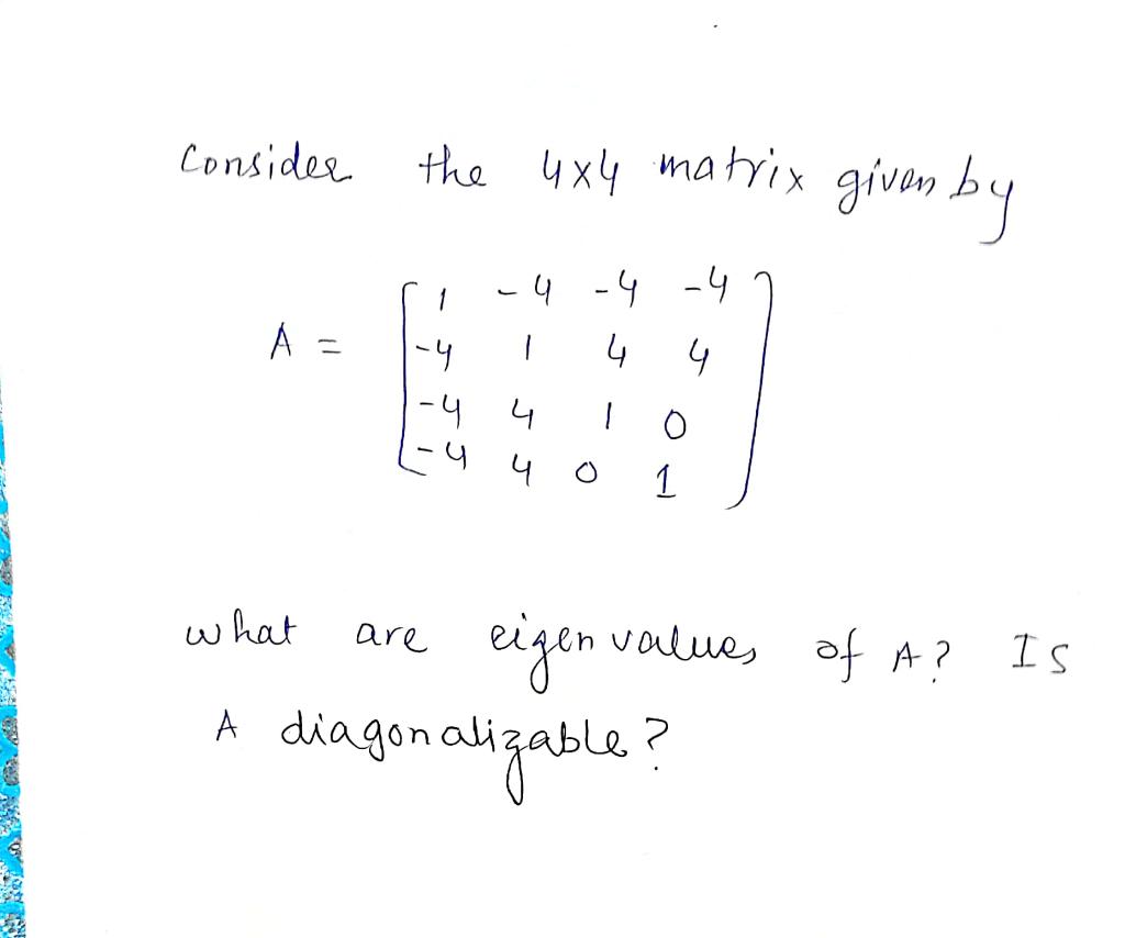 Solved consider the 4x4 matrix given by 1 -4 -4 -4 1 4 A 11 | Chegg.com