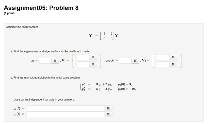 Solved Assignment05: Problem 8 (1 point) Consider the linear | Chegg.com