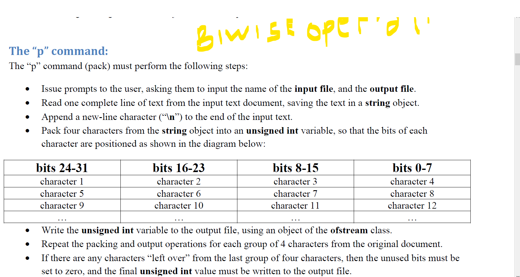 Solved Biwist opere The “p” command: The “p” command (pack) | Chegg.com