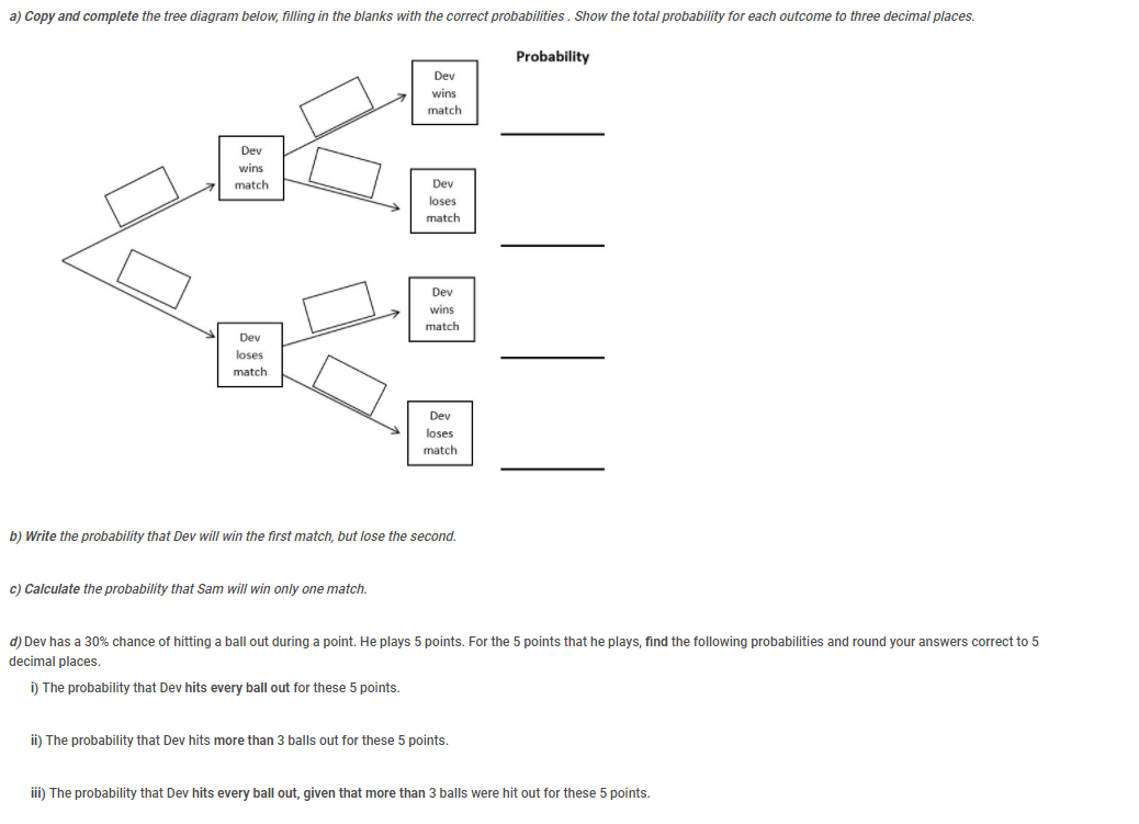 Solved a) Copy and complete the tree diagram below, filling | Chegg.com