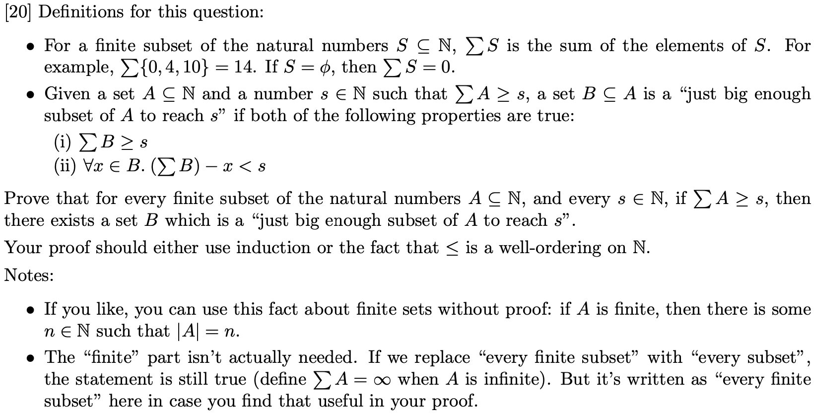 Solved [20] Definitions for this question: - For a finite | Chegg.com