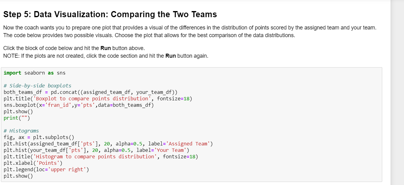 Step 5: Data Visualization: Comparing the Two Teams | Chegg.com